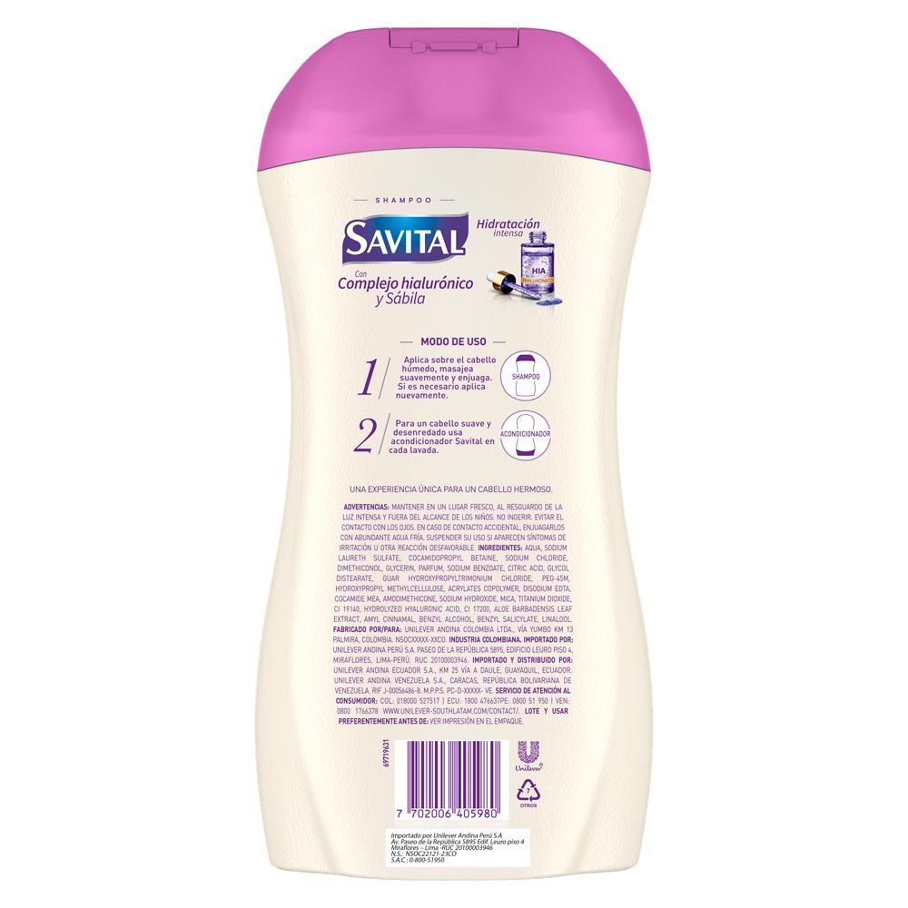 Savital Shampoo Complejo Hialurónico y Sábila - Frasco 510 ML ...